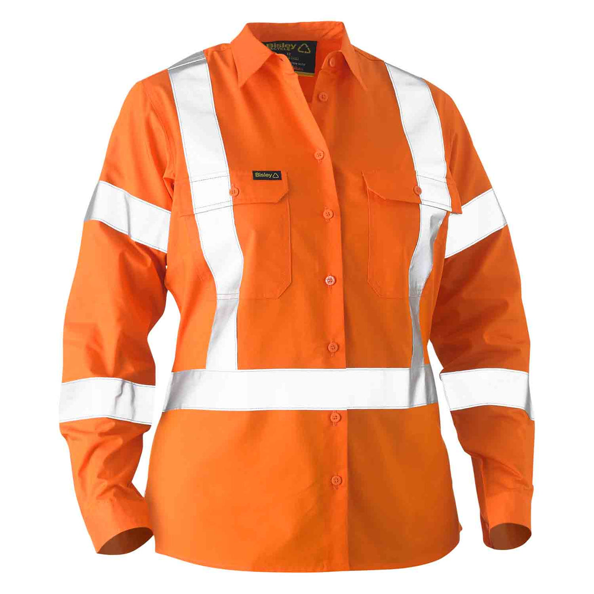 Bisley Ladies Long Sleeve Recycle Taped X Taped Hi Vis Drill Shirt ...
