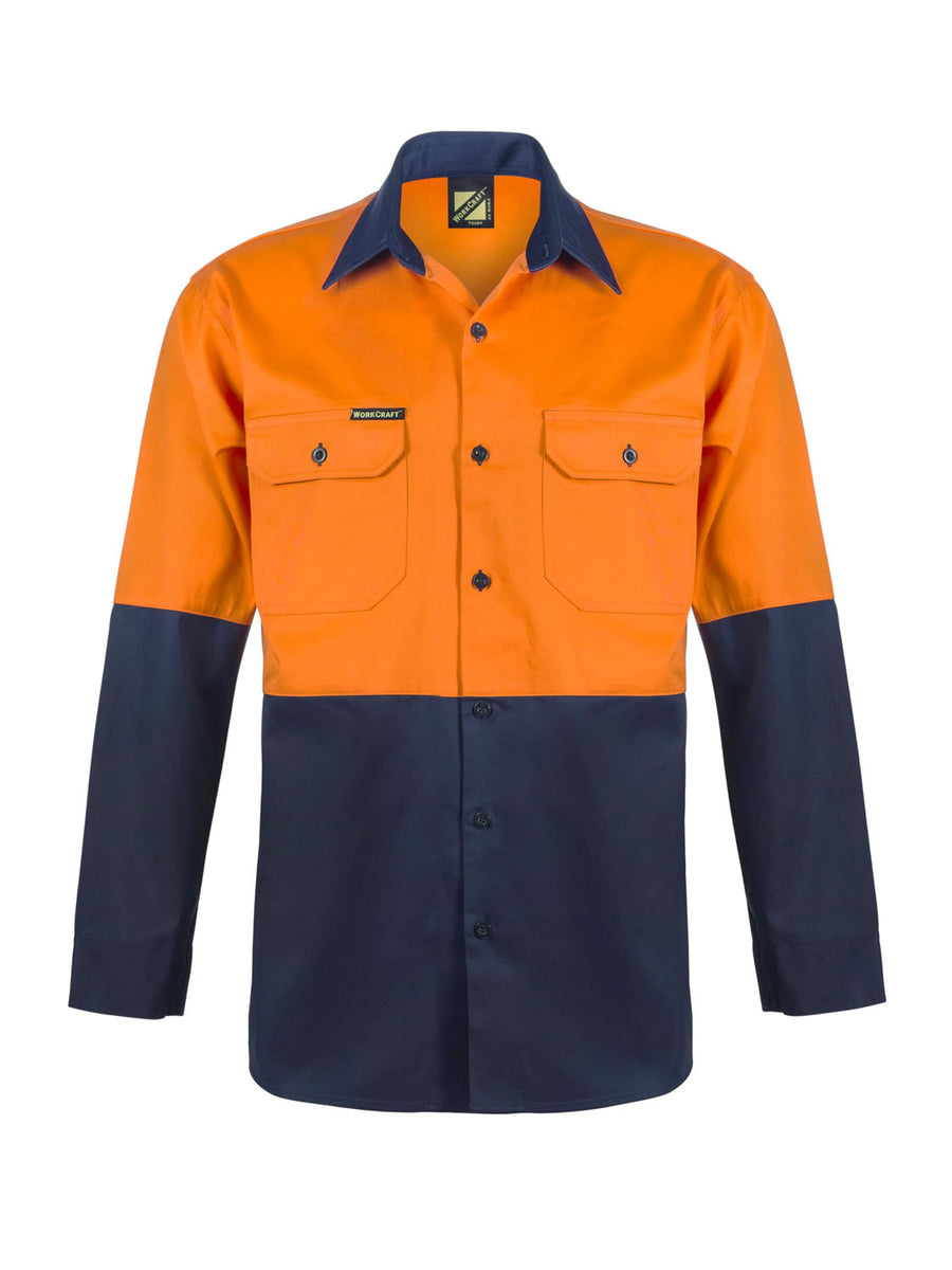 WorkCraft Hi Vis Long Sleeve Cotton Drill Shirt | WKC-WS3022 | Seamstop