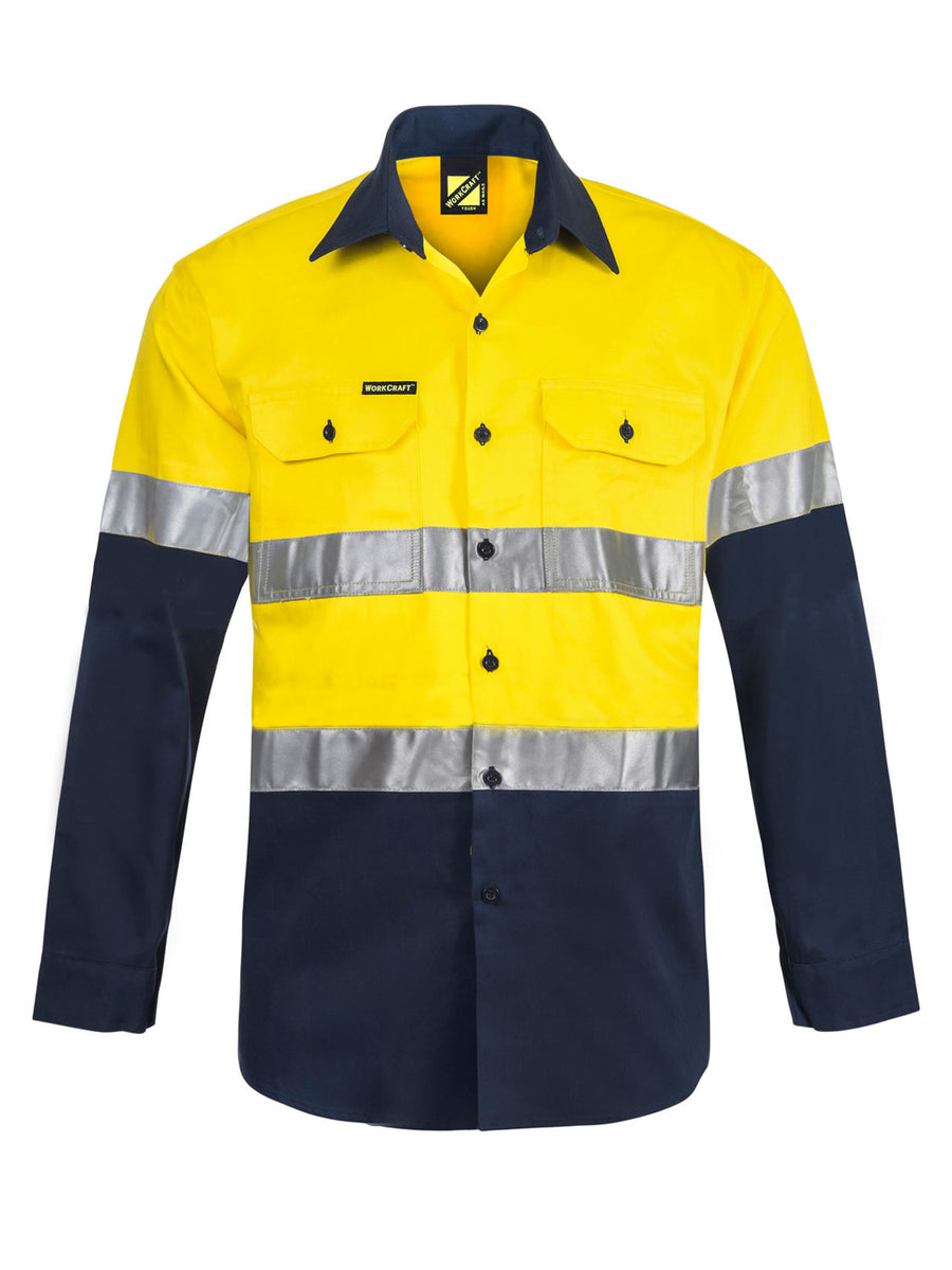 WorkCraft Lightweight Hi Vis Long Sleeve Vented Cotton Drill Reflective ...