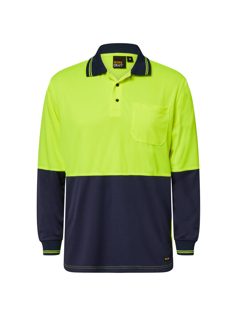 WorkCraft Hi Vis Long Sleeve Two Tone Micromesh Polo with Pocket | WKC ...