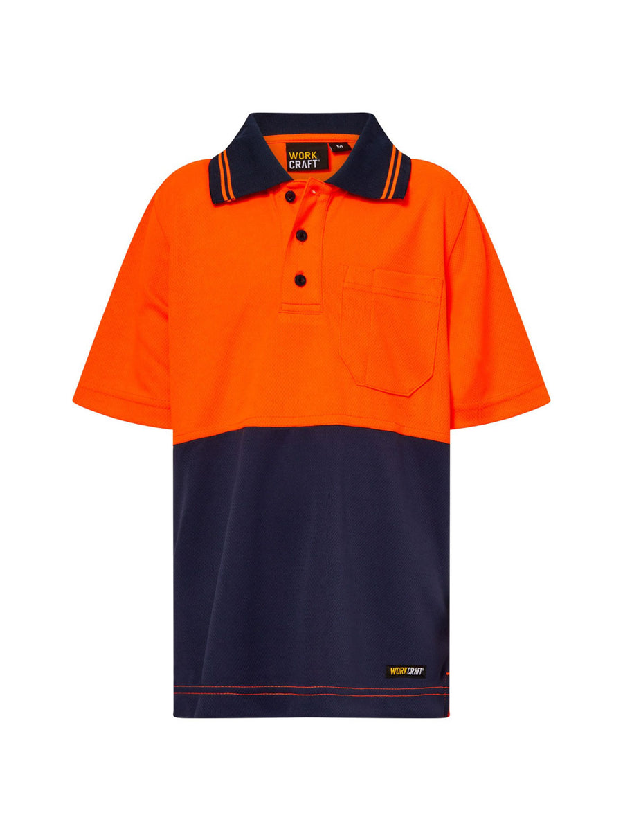 WorkCraft Kids Hi Vis Short Sleeve Micromesh Polo with Pocket | WKC ...
